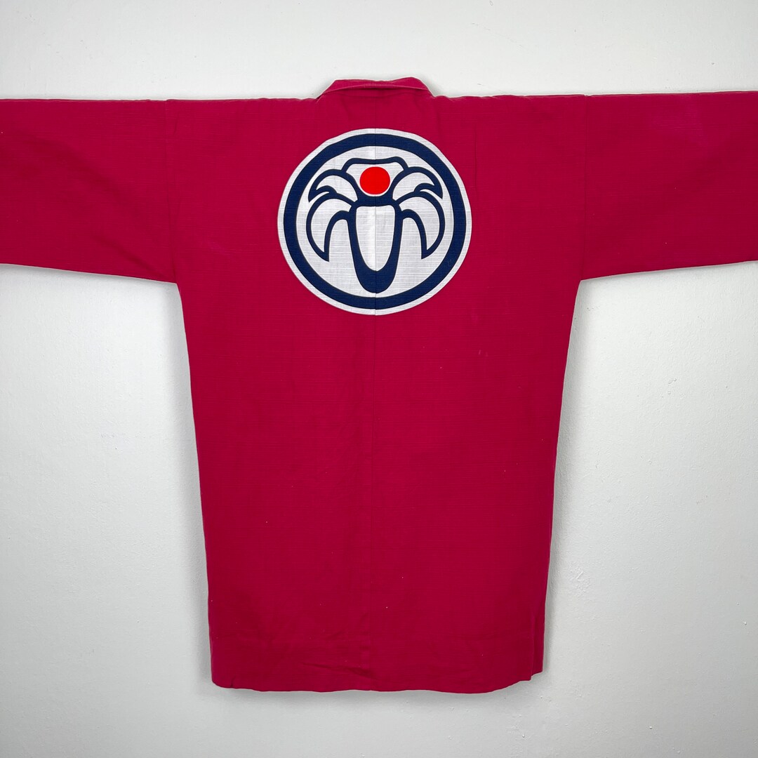 KIMONO MEN NORAGI Authentic Japanese Wear Red Vintage Hanten Big Blue ...