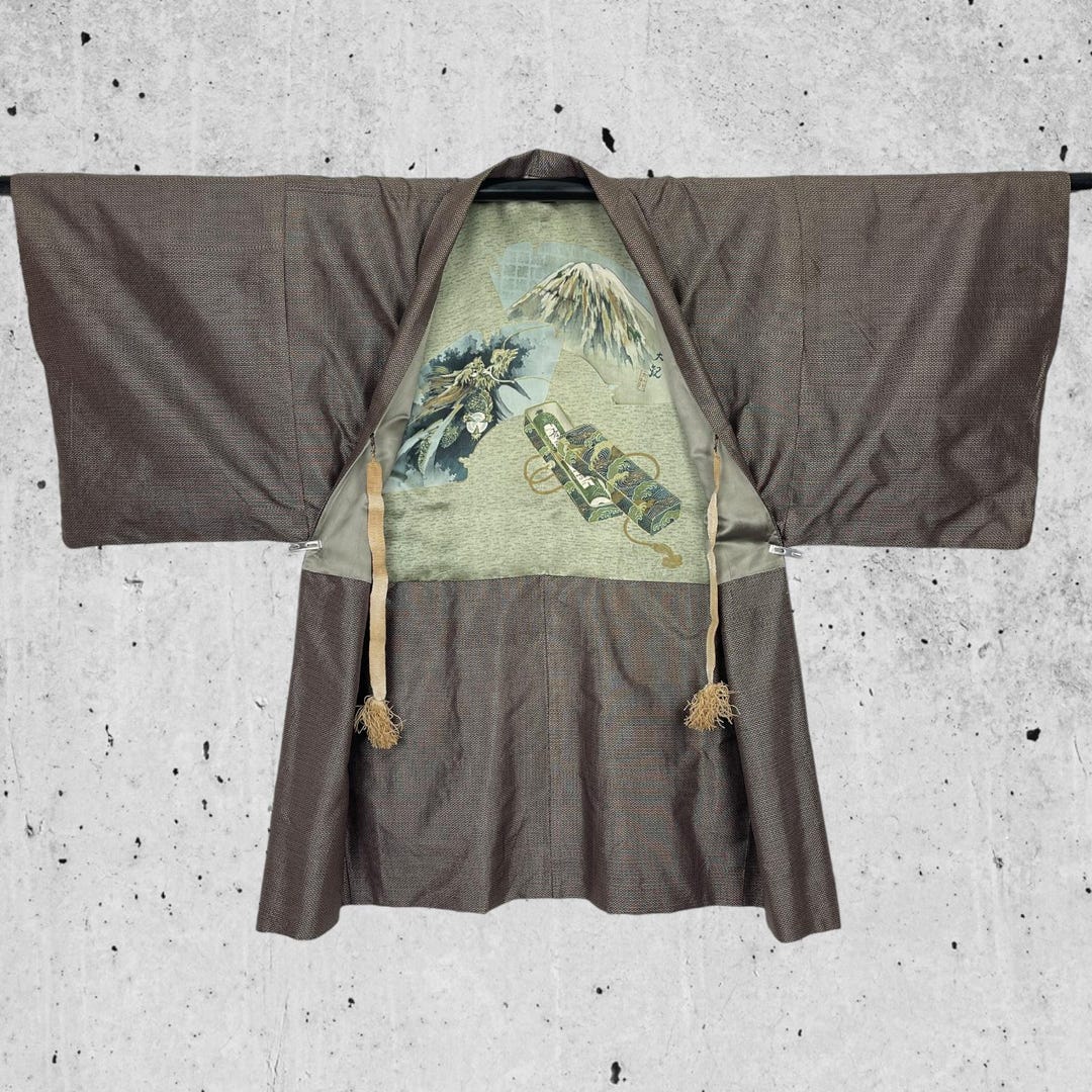 KIMONO HAORI MEN Authentic Japanese Wear Vintage Plain Haori Brown ...