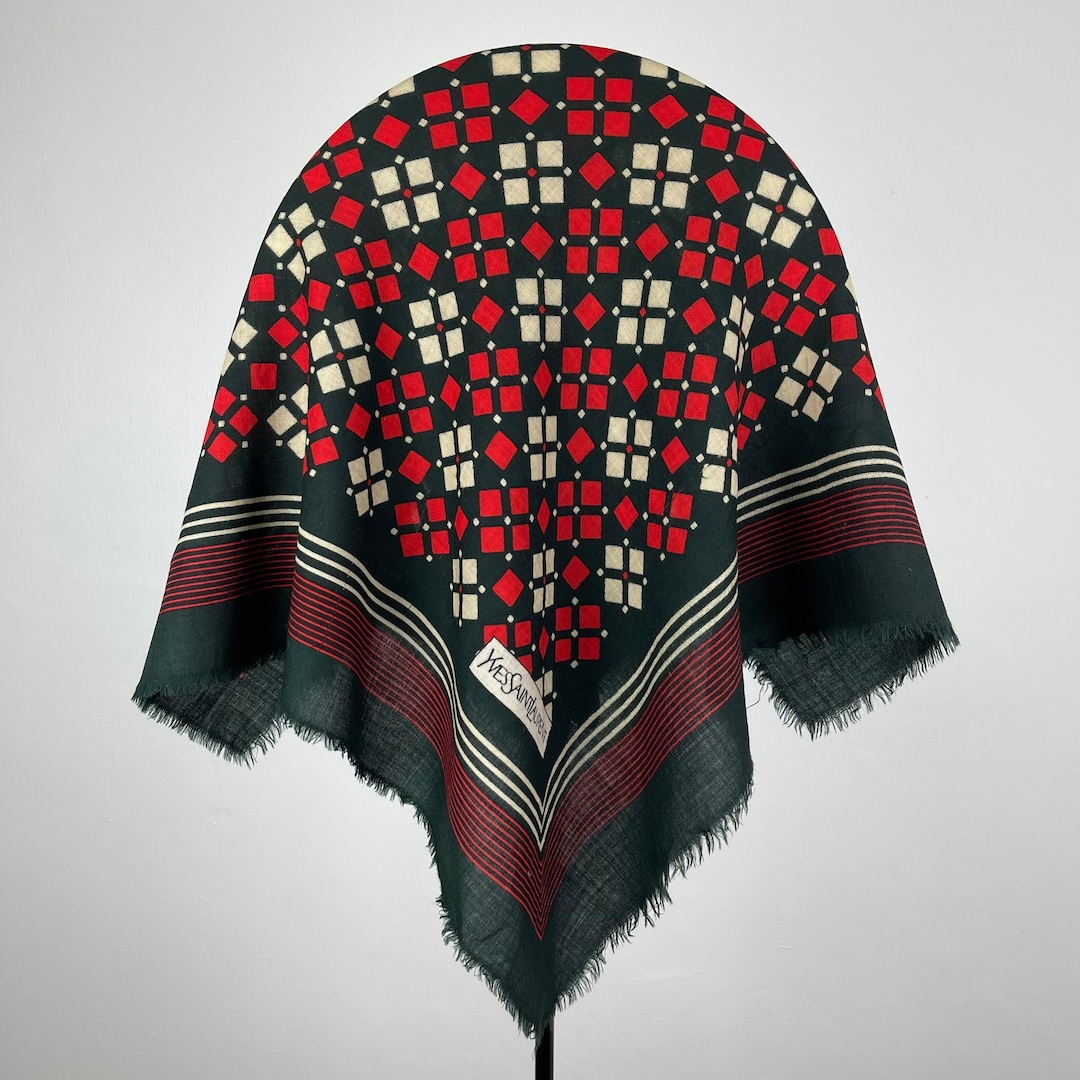 YVES SAINT LAURENT Scarf Vintage Wool Ysl Scarves Geometric Design ...