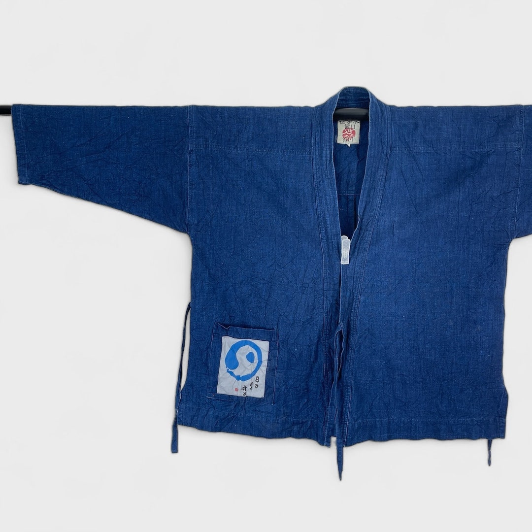 KIMONO MEN NORAGI Authentic Japanese Wear Vintage Hanten Haori Blue ...