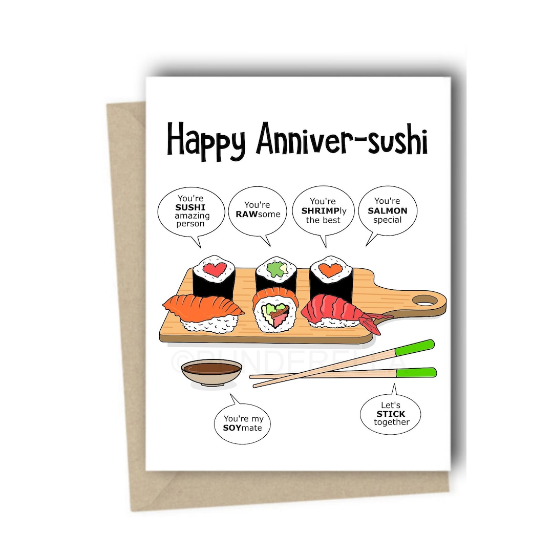 Sushi Anniversary Card Puns Greeting Card Punny Cute Kawaii - Etsy