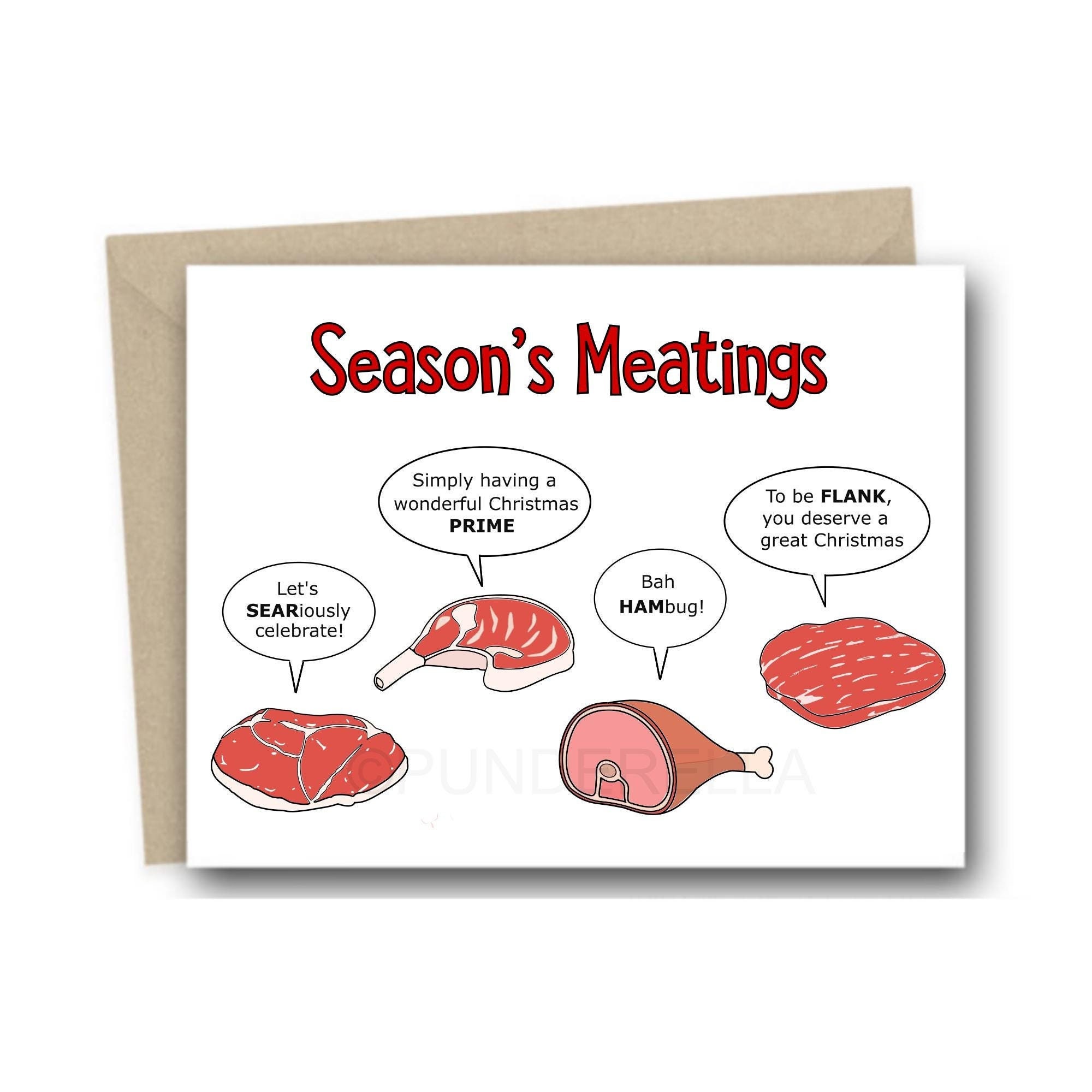 Steak Christmas Card - Seasons Meatings - Chef Barbecue Dad Cook Puns ...