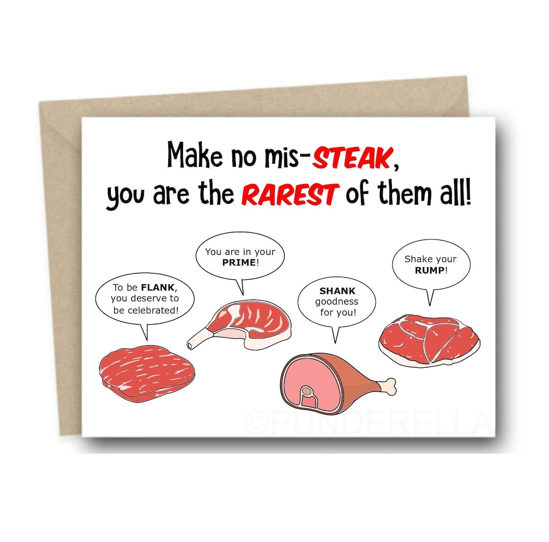 Steak Birthday Card Chef Barbecue Dad Cook Puns Greeting Card Punny ...