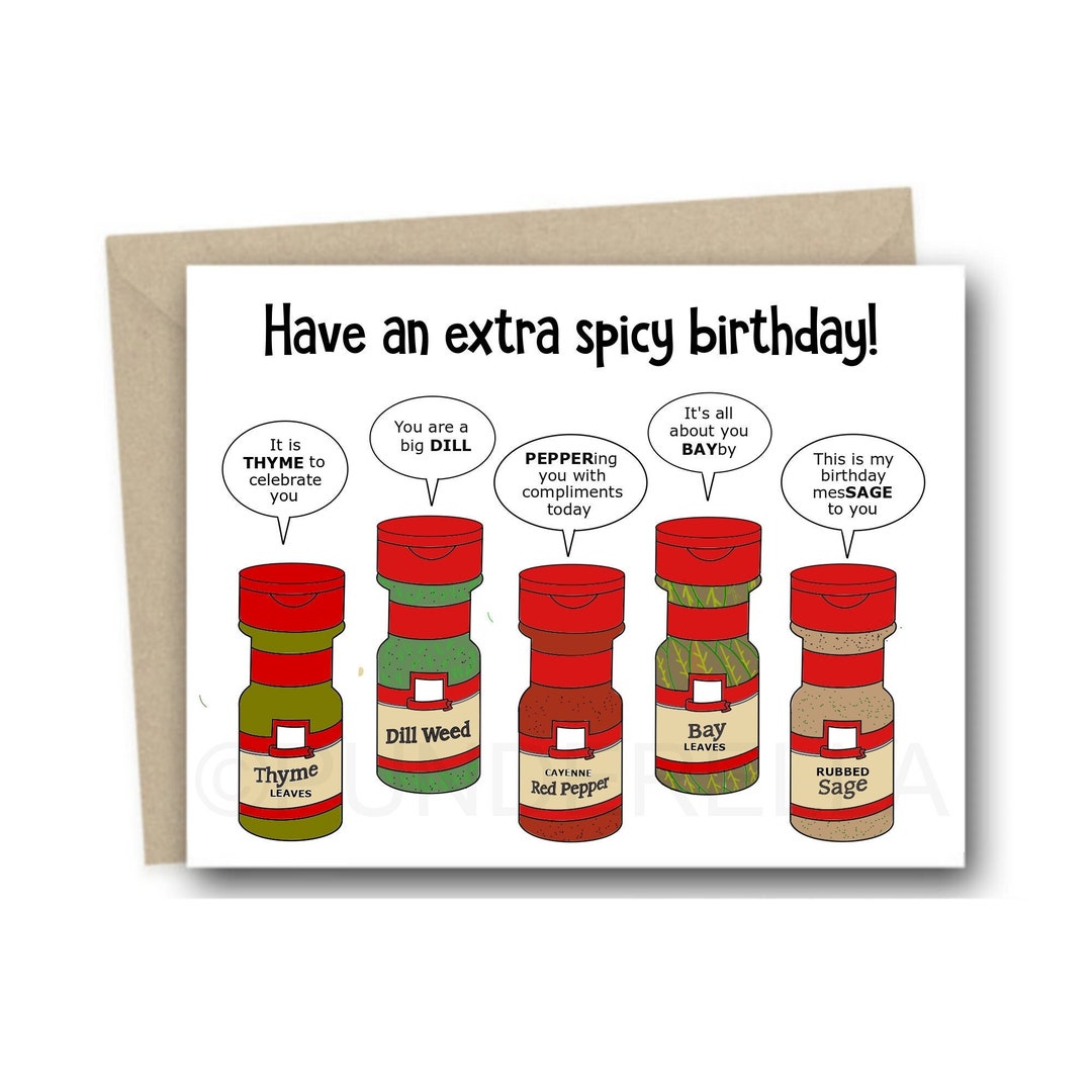 Extra Spicy Birthday Card Spices Chef Cook Puns Greeting Card Punny ...