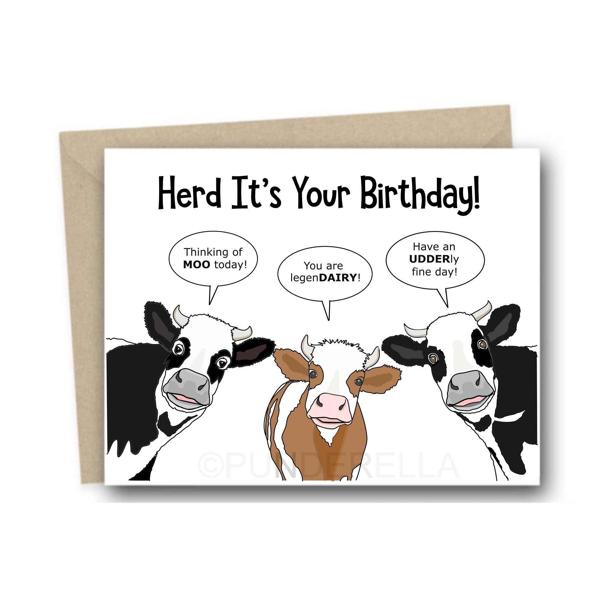 Cow Birthday Card, Farm Animal Card, Cute Birthday Card, Greeting Card ...