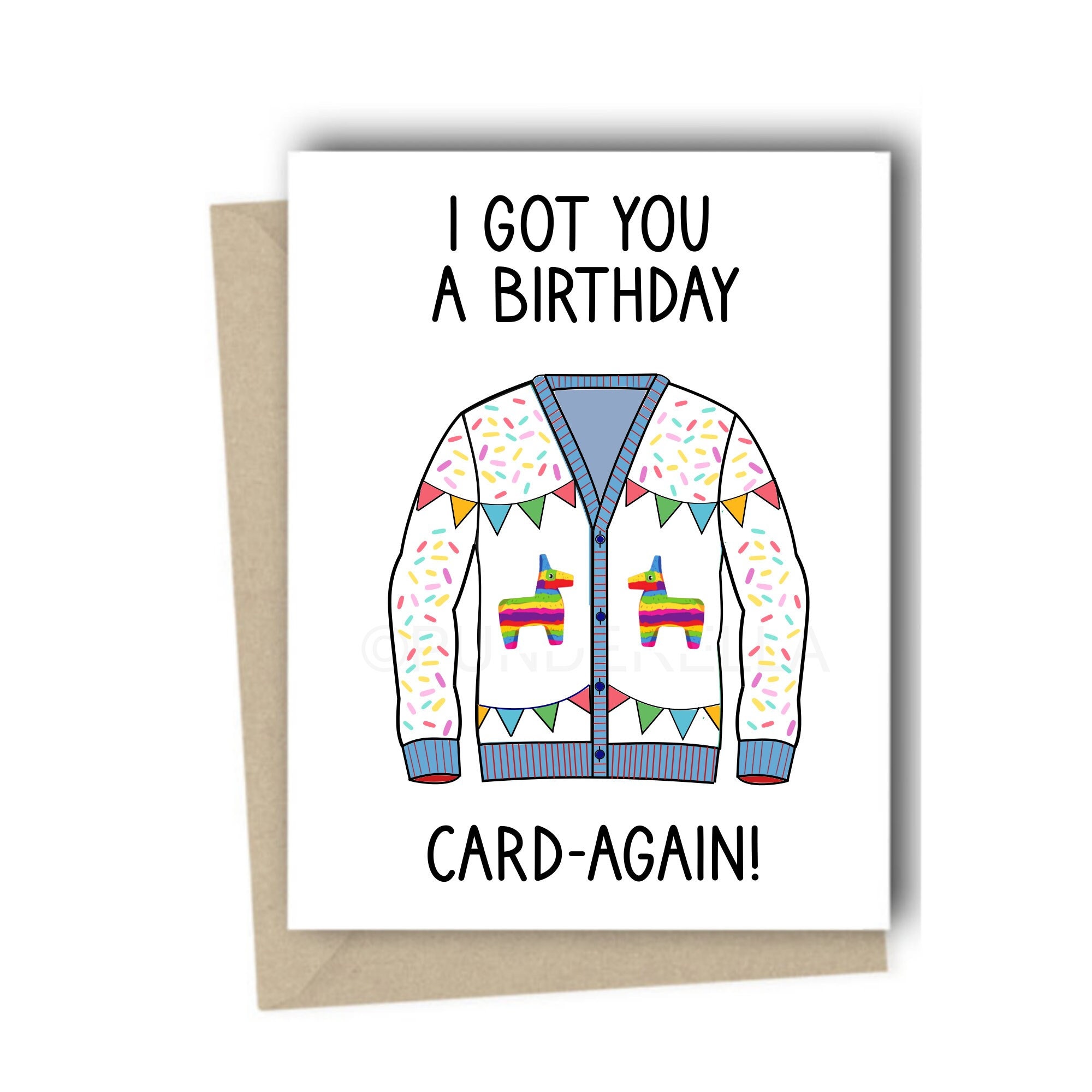 Funny Cardigan Birthday Card - Cute Pun Card - Card - Cardigan Punny ...