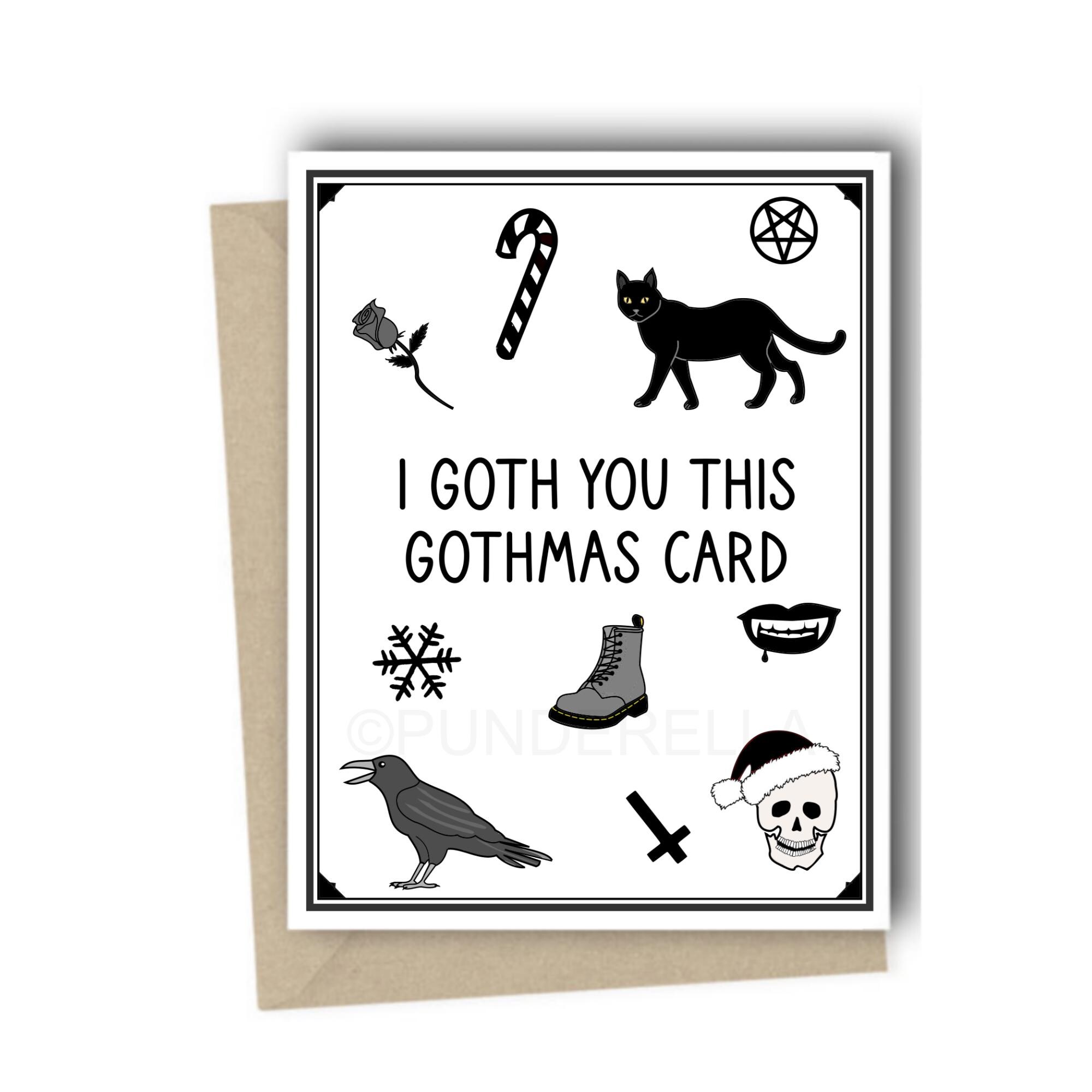 Merry Gothmas Card Goth Gothic Card Halloween Emo Punk Horror Movie Pun ...