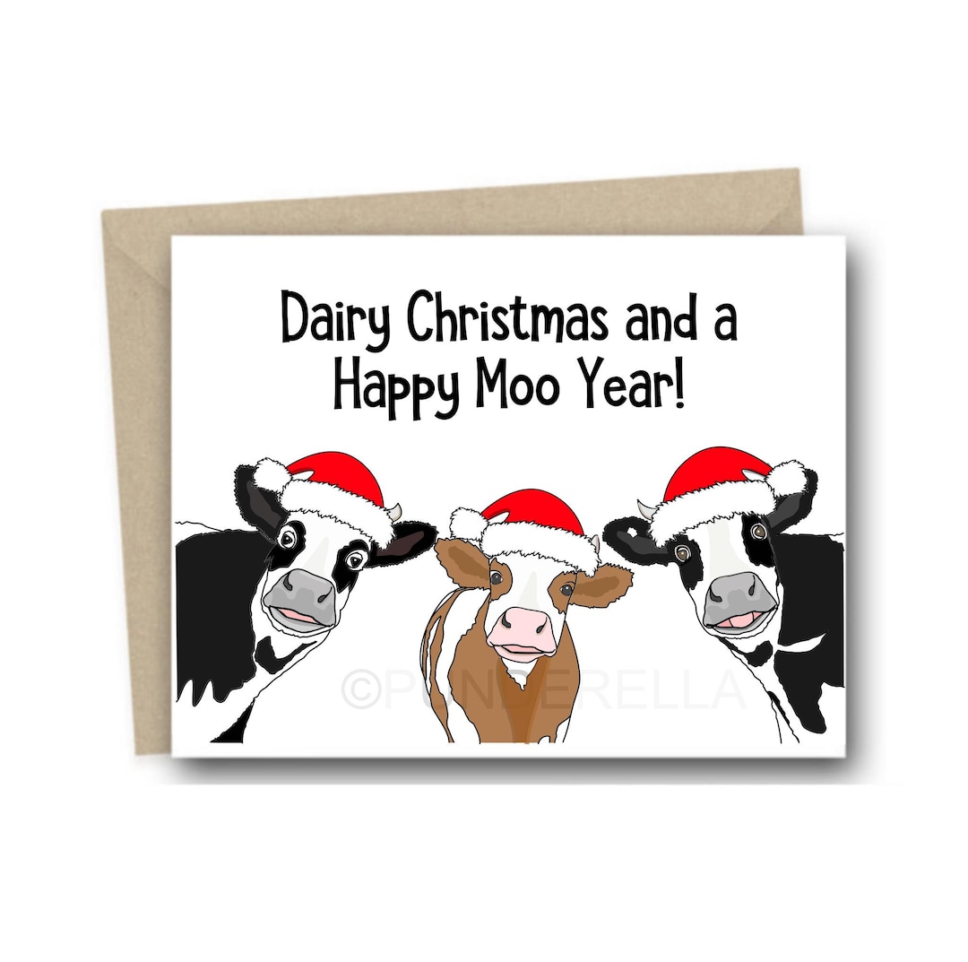 Cow Christmas Card - Farm Animal Card - Cute Cow Card Dairy Christmas ...