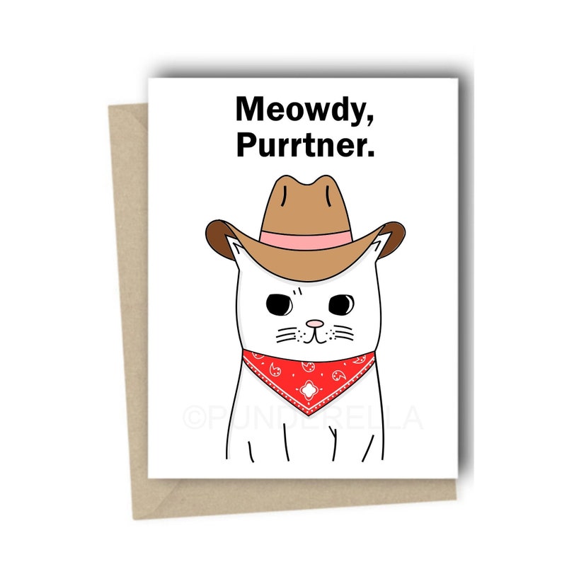 Meowdy Cat Card Birthday Card for Cat Lover Greeting Card Cute Cowboy ...