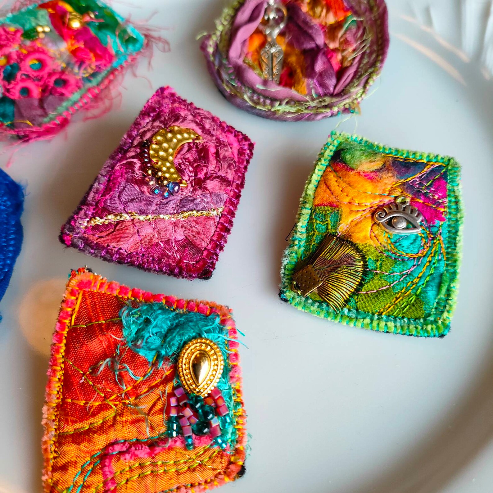 Brooch Embroidered Talisman Textile Art and Symbol, Silk, Lace, Moon ...