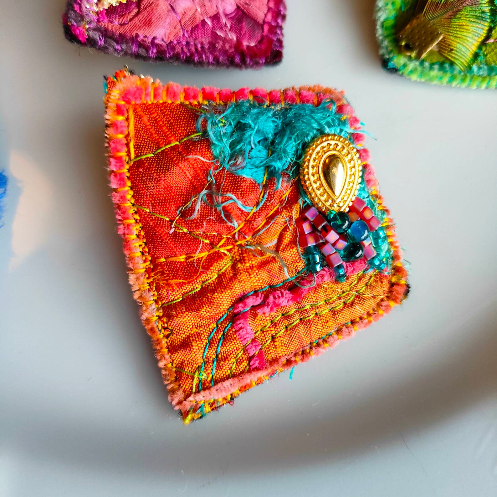 Brooch Embroidered Talisman Textile Art and Symbol, Silk, Lace, Moon ...