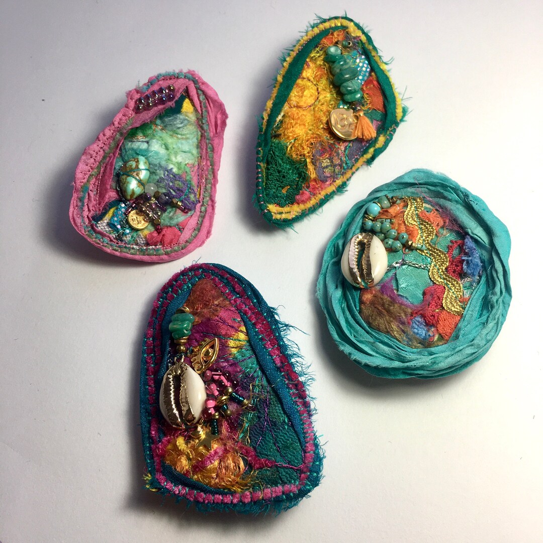 Embroidered Talisman Brooch of Your Choice, Textile Jewel, Silk Brooch ...