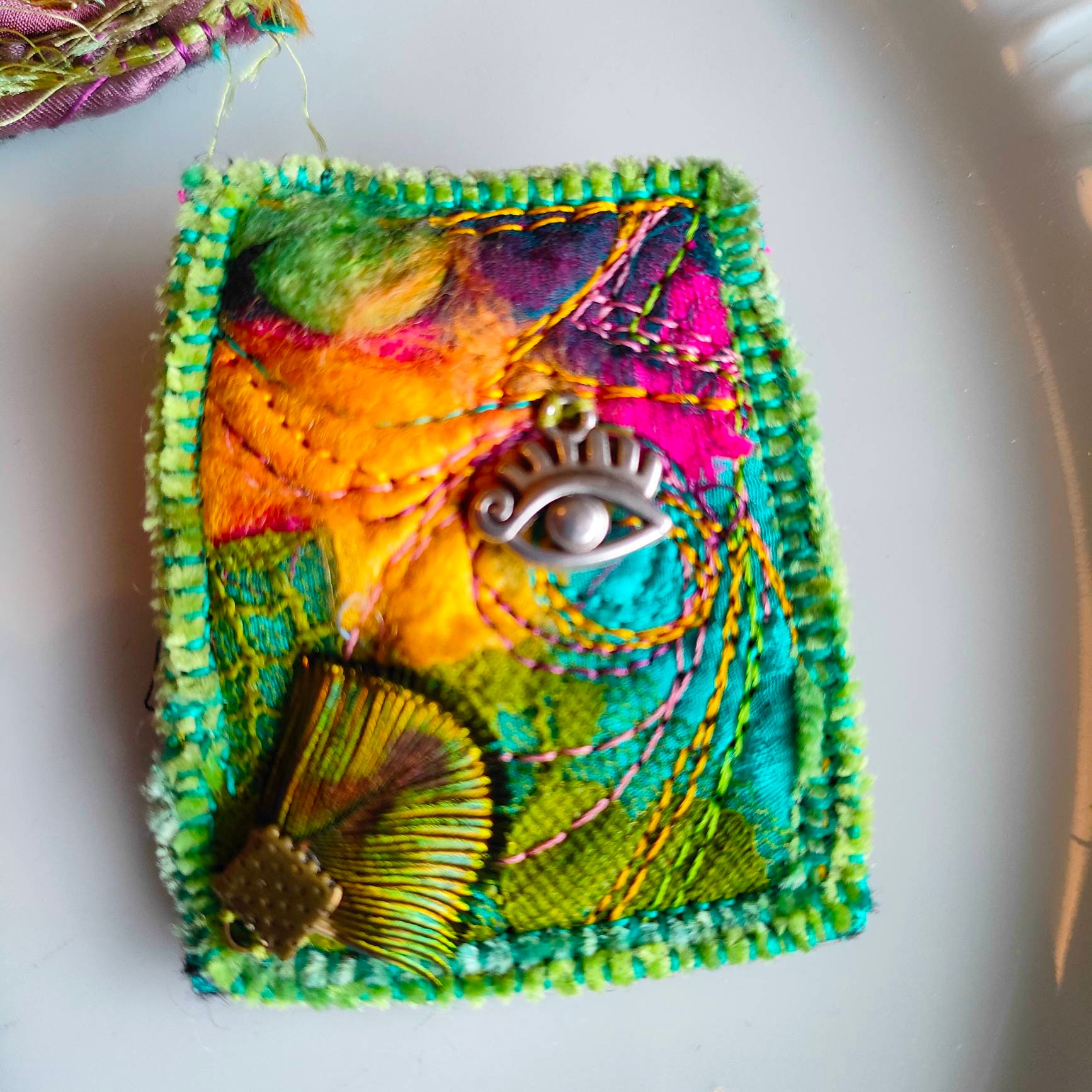 Brooch Embroidered Talisman Textile Art and Symbol, Silk, Lace, Moon ...