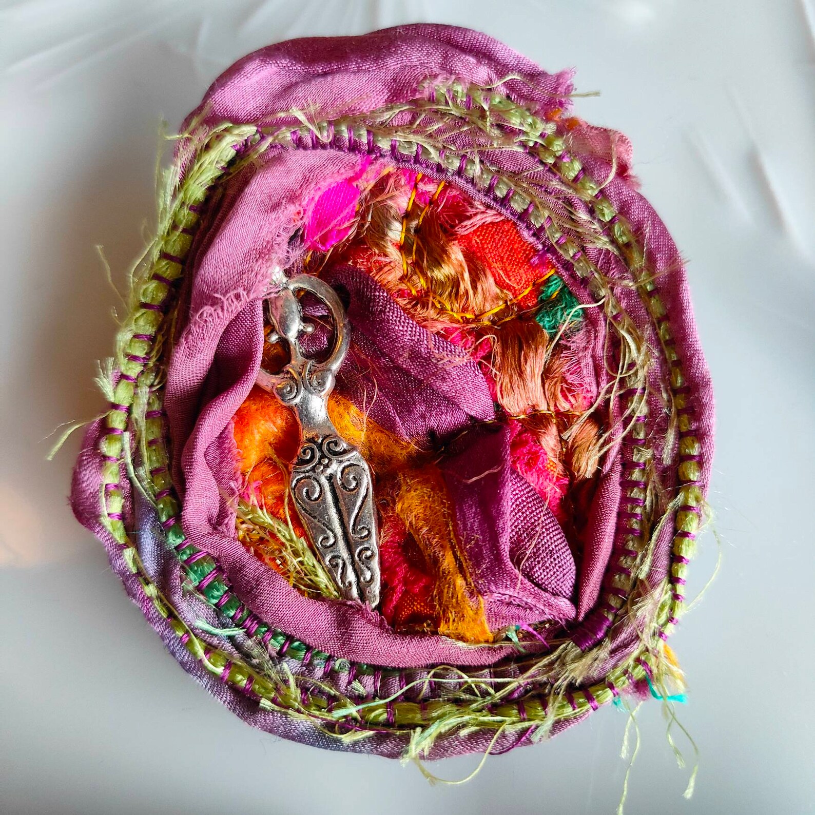 Brooch Embroidered Talisman Textile Art and Symbol, Silk, Lace, Moon ...