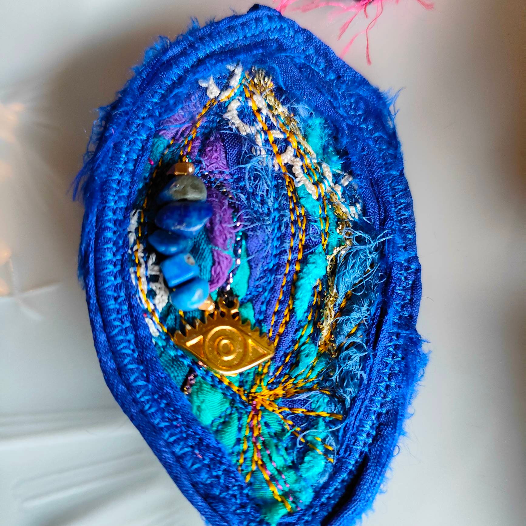 Brooch Embroidered Talisman Textile Art and Symbol, Silk, Lace, Moon ...