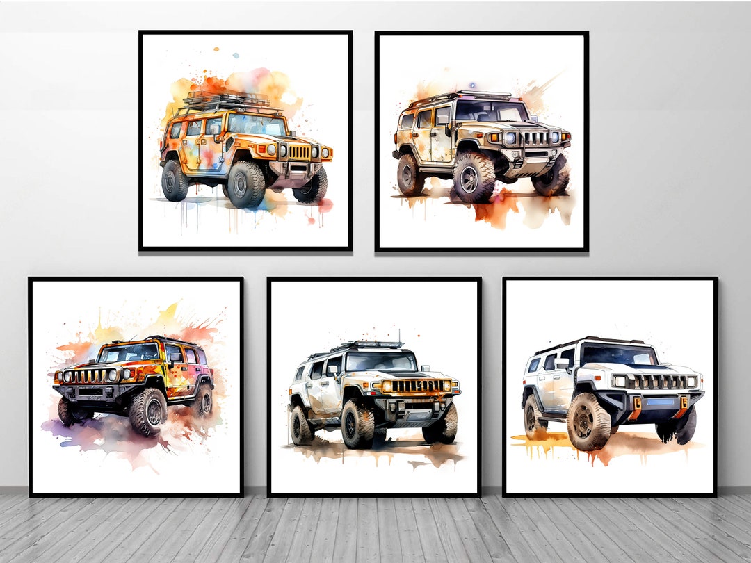 Watercolor Hummer Set of 5 Prints .PNG, Wall Art Decor Print, Instant ...