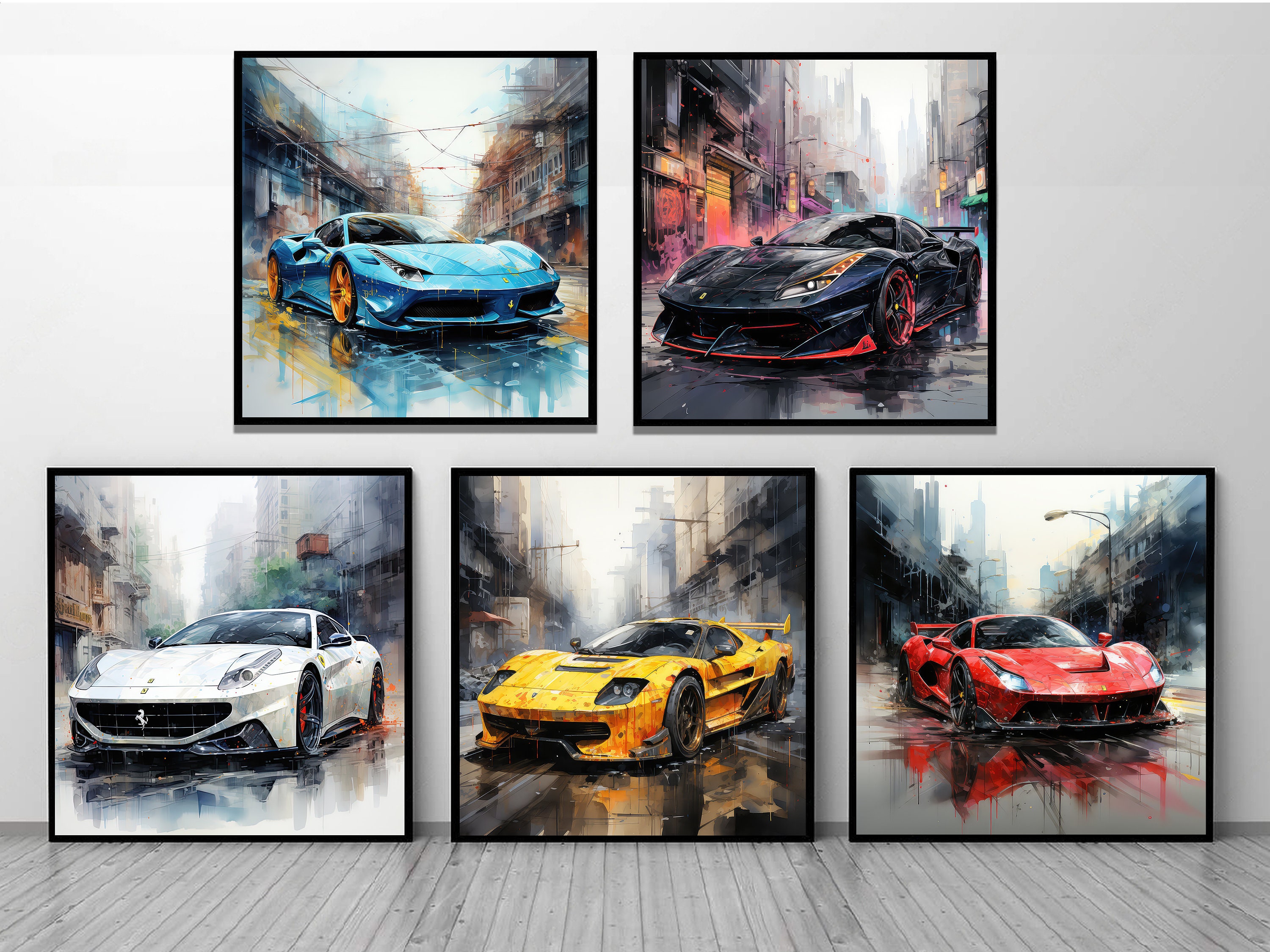 Watercolor Ferrari Set of 5 Prints .PNG, Wall Art Decor Print, Instant ...