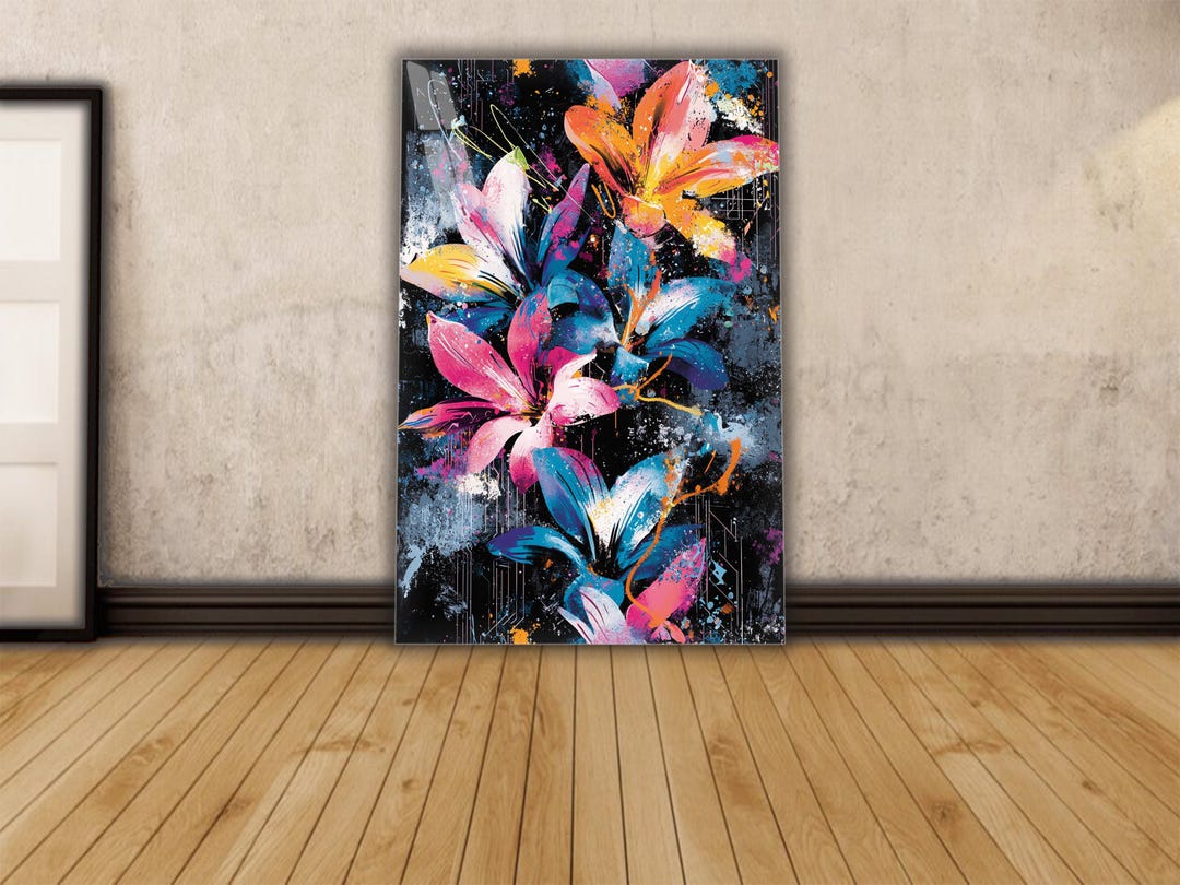 Colorful Lily on Acrylic Glass With Neon Backlight – Modern Wall Art ...