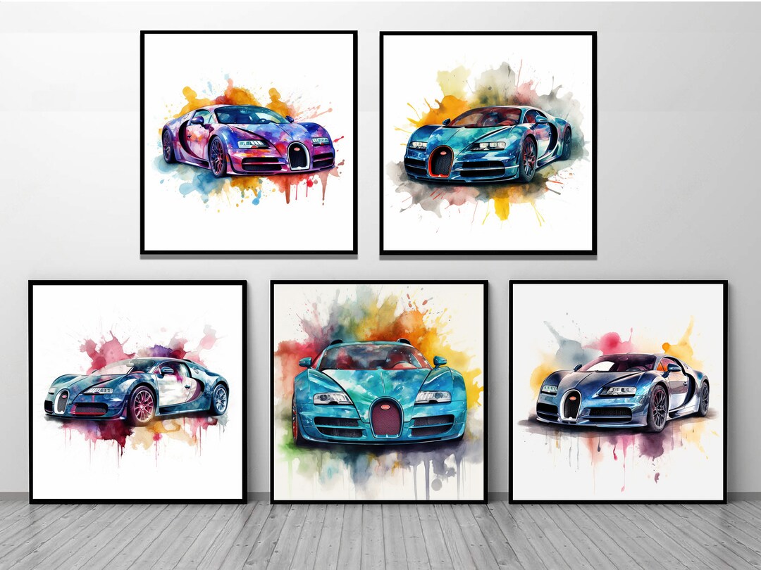 Bugatti Watercolor Set of 5 Prints, Instant Download, Digital Download ...