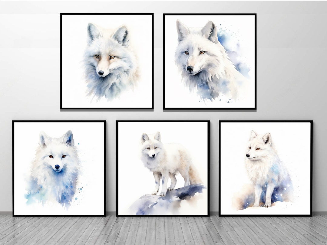 Watercolor Arctic/white Fox Set of 5 Prints, Wall Art Decor Prints ...