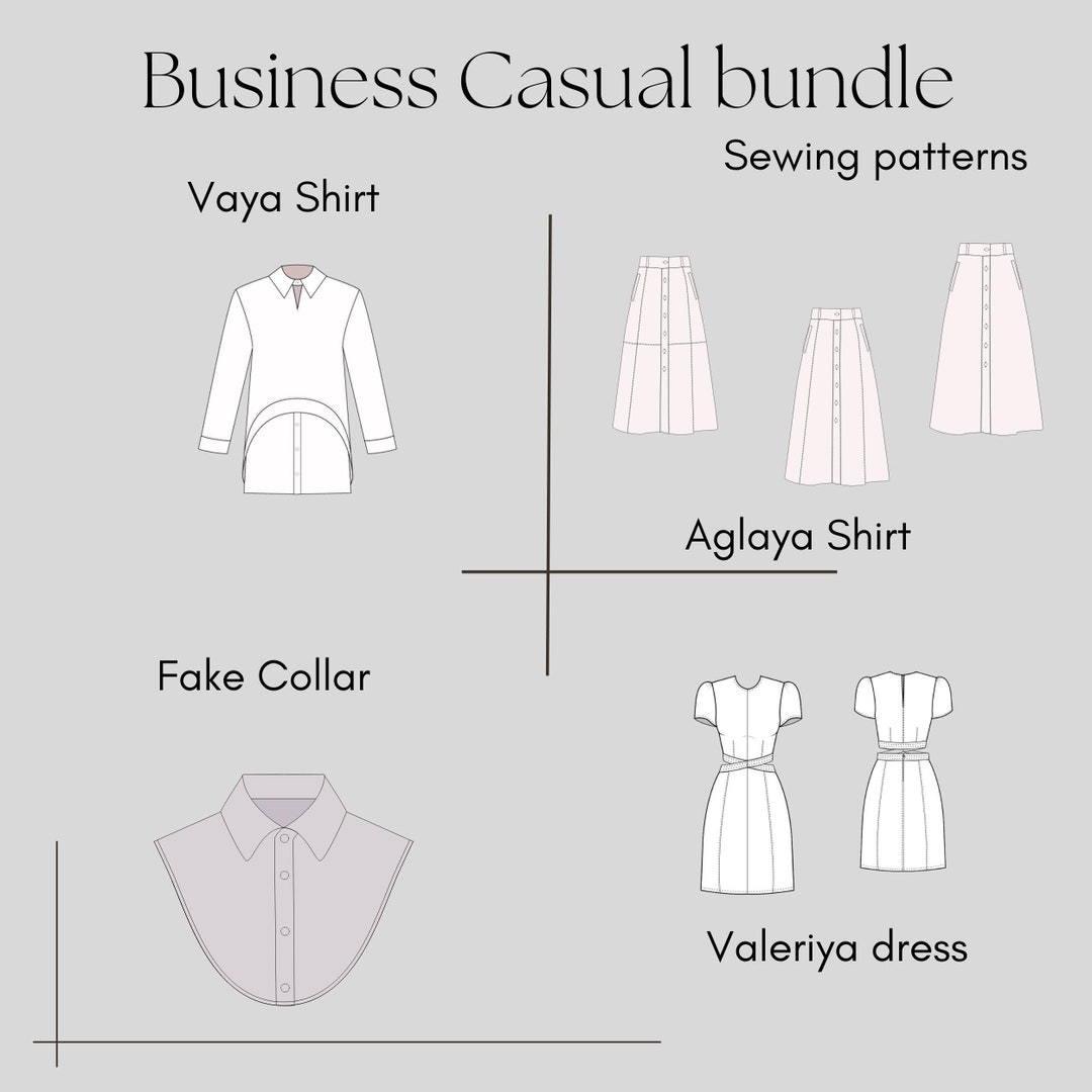 Business Casual Sewing Pattern Bundle: Dress, Shirt, Skirt, Collar - Etsy