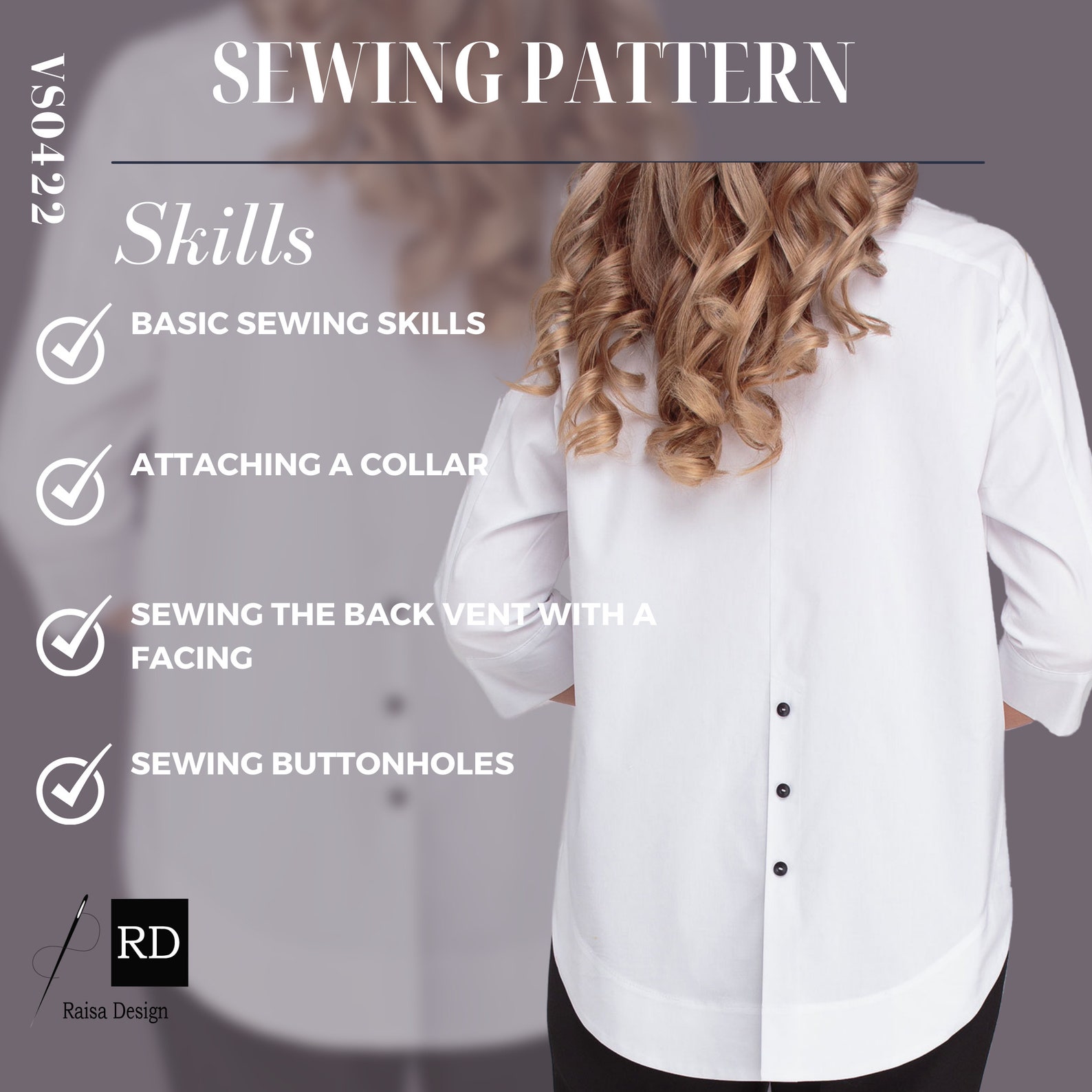 Shirt Sewing Pattern for Woman With Button Down Collar and - Etsy