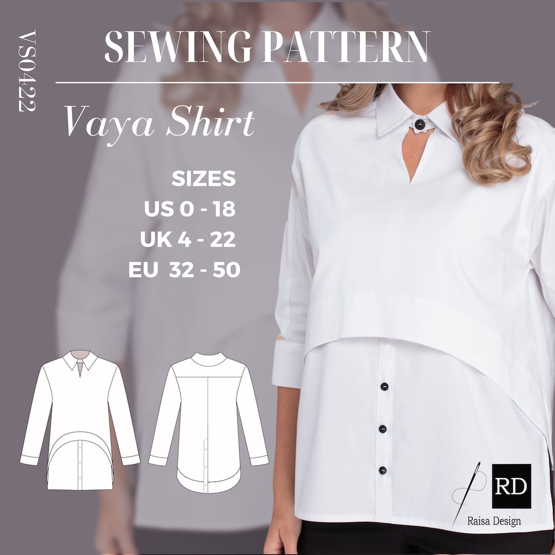Shirt Sewing Pattern for Woman With Button Down, Collar and Mid ...