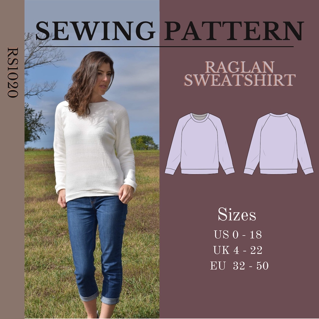 Raglan Sweatshirt Sewing Pattern: Long Sleeve Crew Neck (PDF Pattern ...