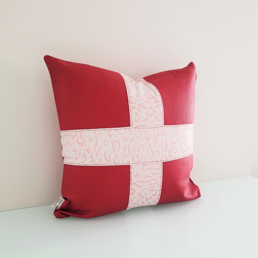 Leather Pillow, Real Leather Cushion, Red Pillow, Genuine Leather ...