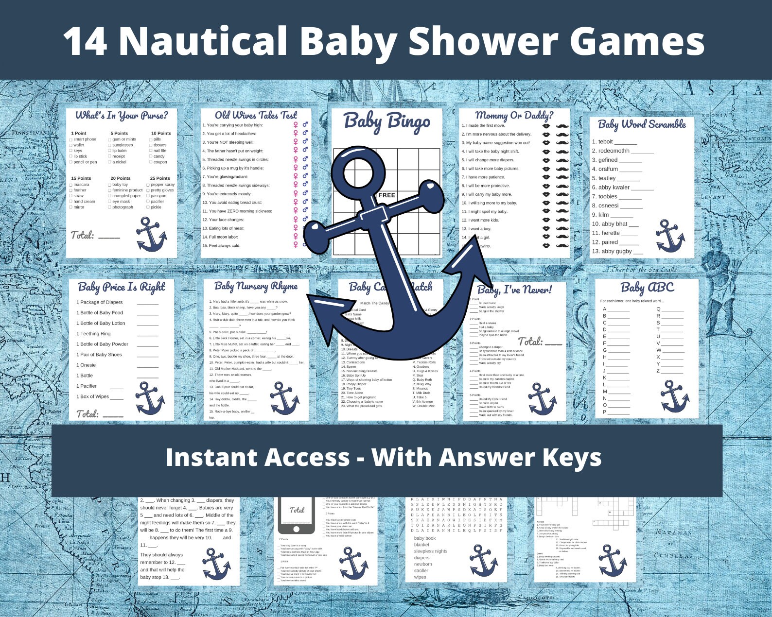 Nautical Baby Shower Games, Baby Shower Nautical Party Printable Navy ...