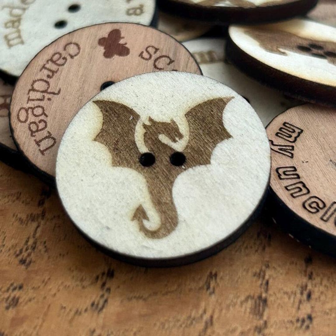 Dragon Button Basswood | Laser Engraved Button | Buttons for Crochet ...