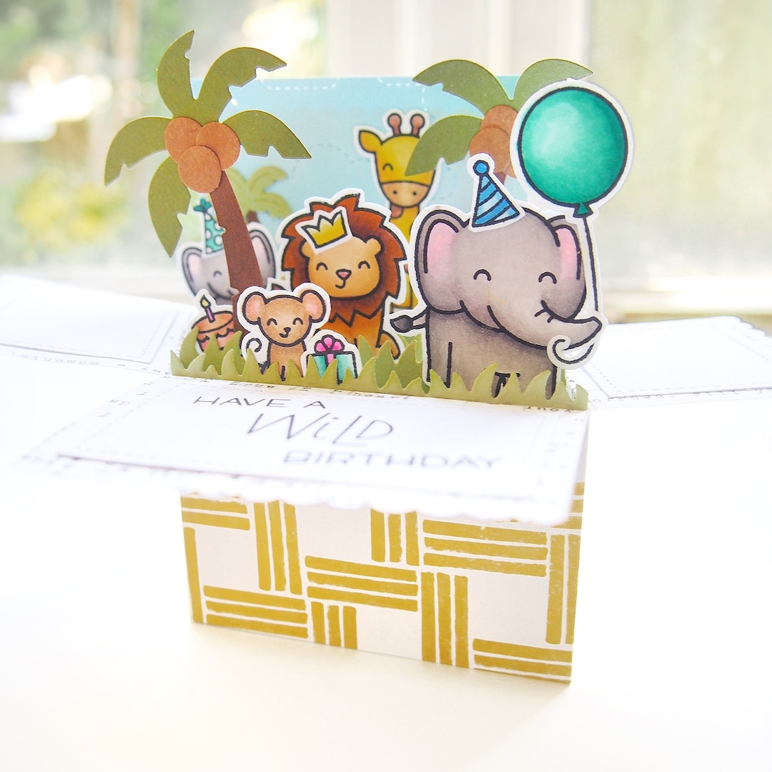 Jungle / Safari Animals Pop-up Birthday Box Card | Customisable | 1st ...