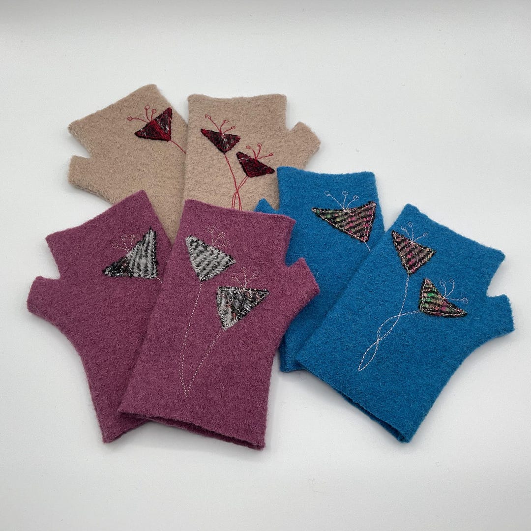 Boiled Wool Mittens, Flower Pattern - Etsy