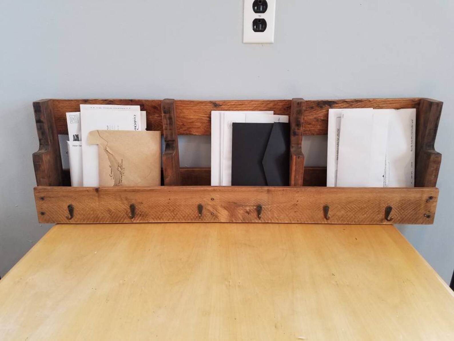 Rustic Wood Mail Organizer Kitchen Shelf Wall Mounted Three - Etsy
