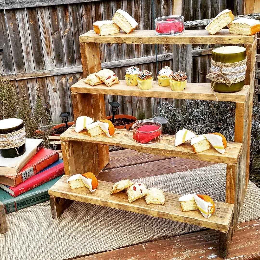 4 Tiered Rustic Reclaimed Wooden Cupcake Display Stand, Dessert Display ...