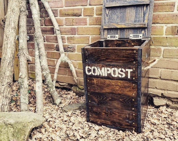 Reclaimed Wood Compost Bin, Scrap Box, Trash Crate, Gardening, Green ...