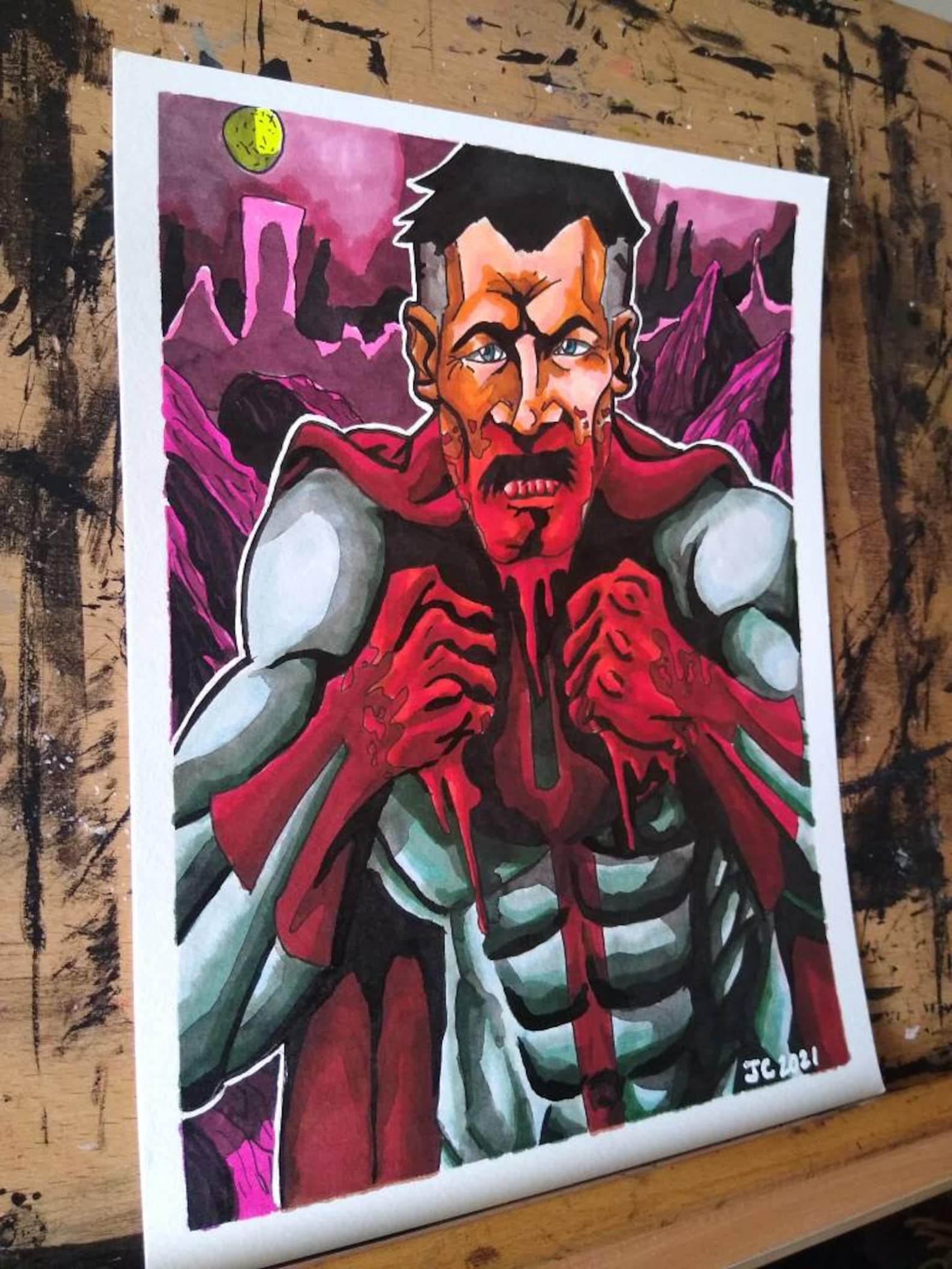 Buy Invincible "bloodied" Omni-man Portrait (original) Online in India ...