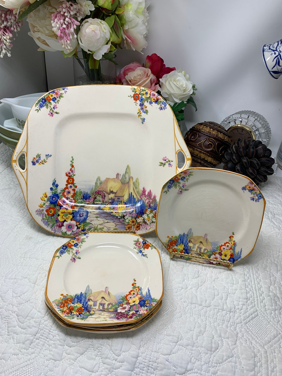 Swinnertons Old England Gardens Pattern, Cake Sandwich Tray & 5 Square ...