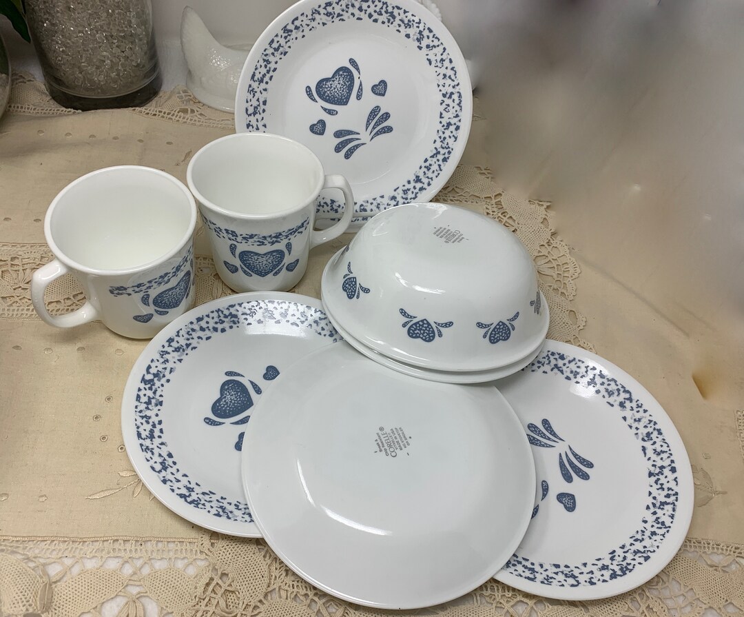 Blue Hearts Corelle Livingware Sponge Print Motif, Corelle by Corning ...