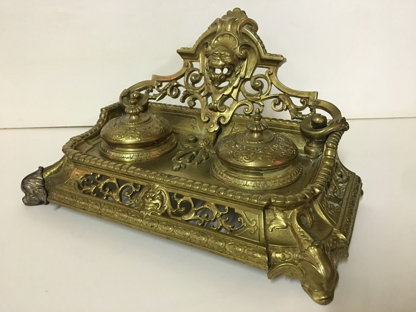 Ink Well Inkwell Signed Antique Victorian Solid Brass Ornate - Etsy
