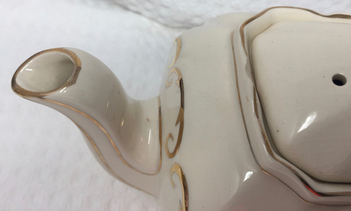 Cubed Teapot by Sadler Floral Spray Gold Gilding on Ivory - Etsy