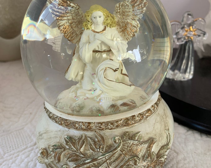 White and Gold Musical Angel Snow Globe Music Box, Angels and Cherubim ...