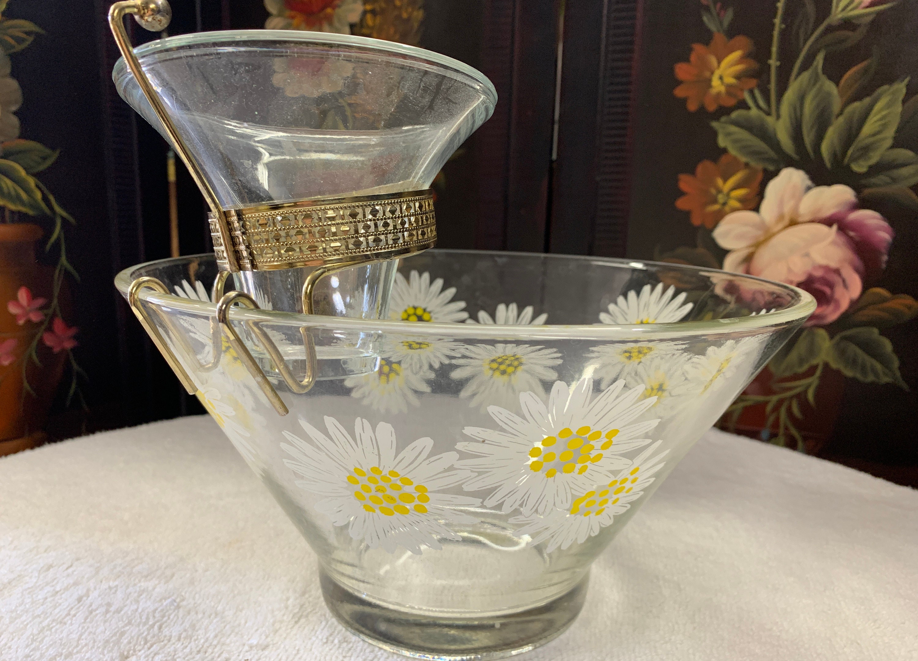 Vintage Chip and Dip Set Anchor Hocking Daisy Design Flower - Etsy
