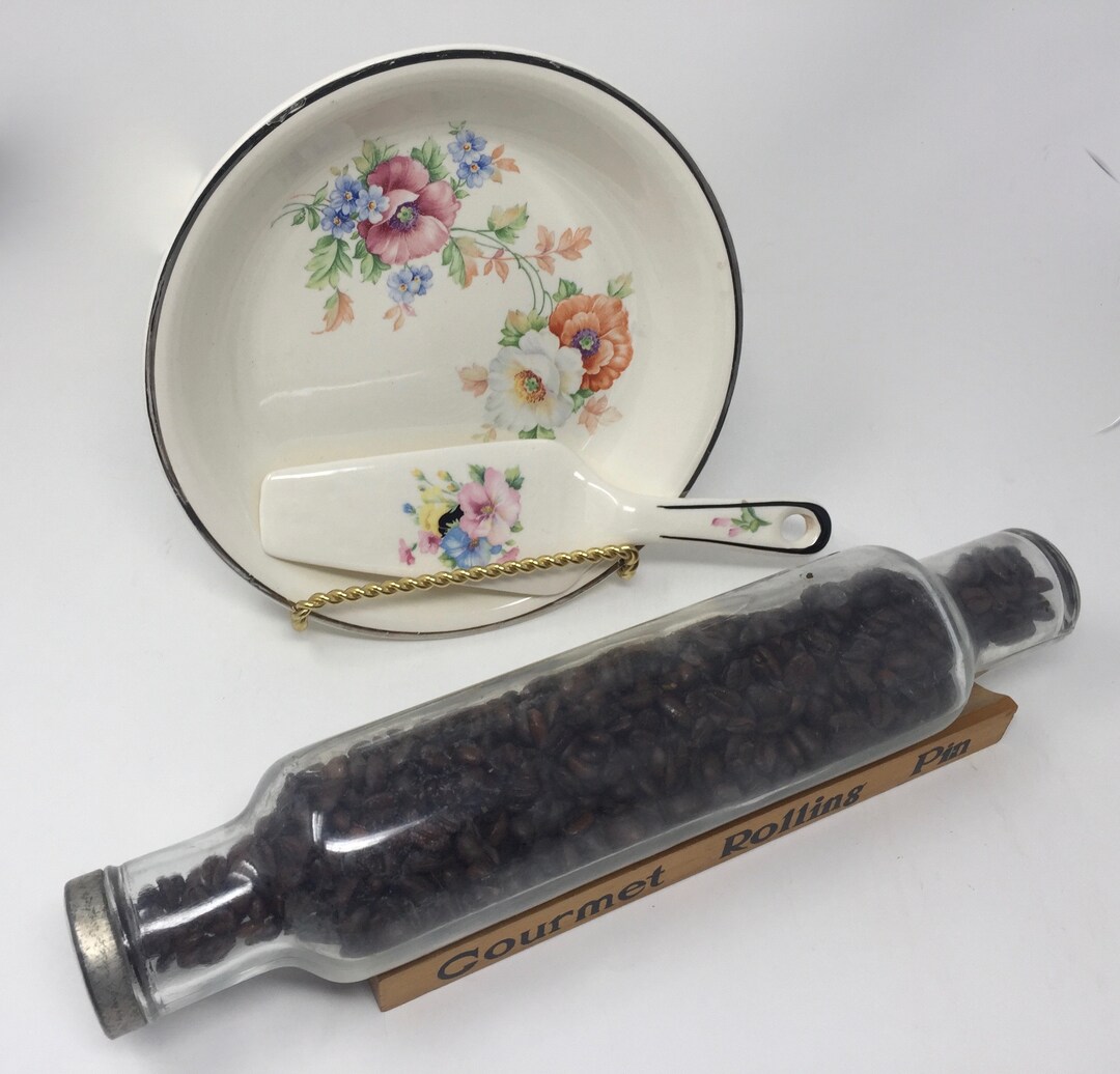 14" Vintage Glass Rolling Pin, Colourless Glass Machine Made Mid ...