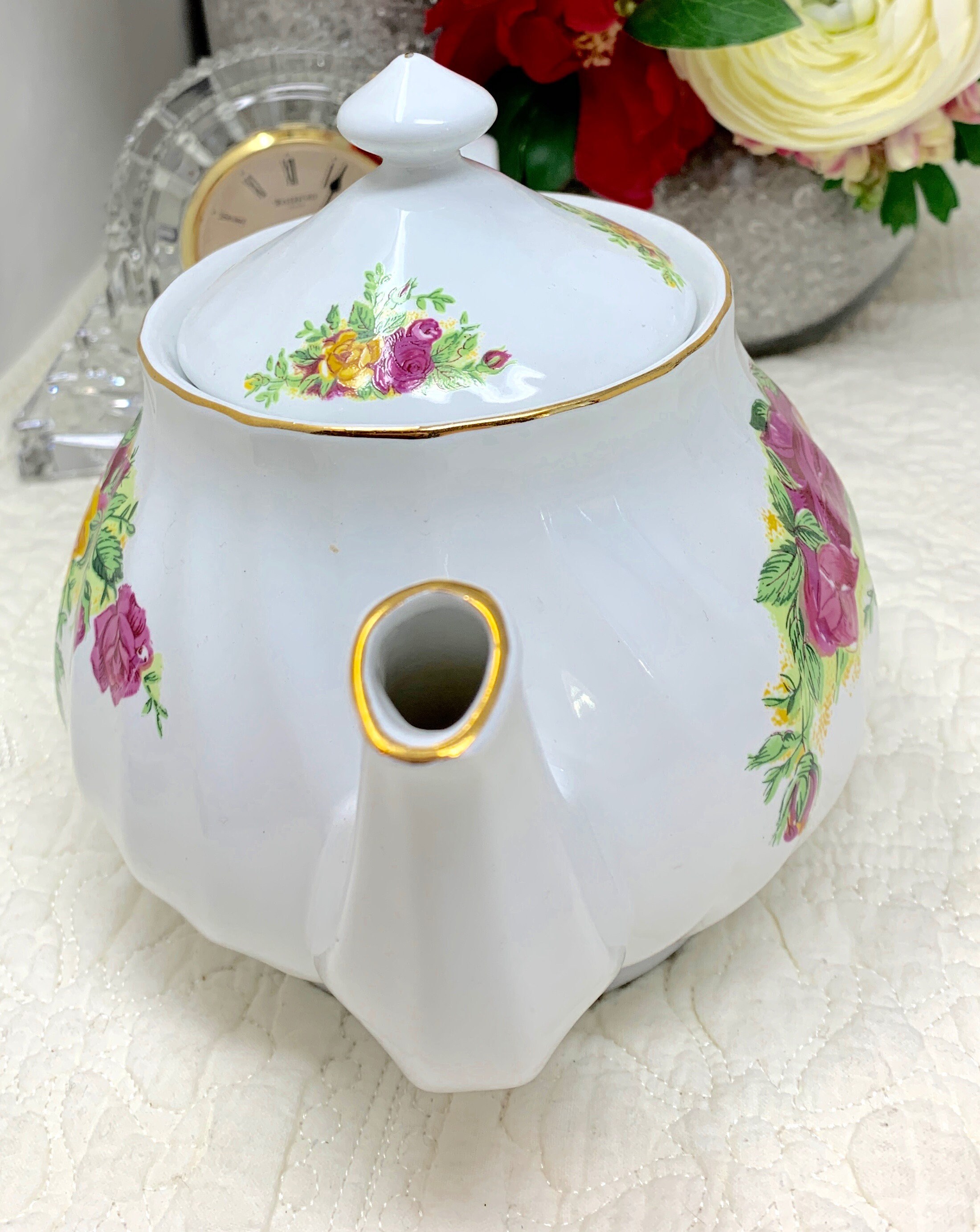 Coffee & Tea Makers Regent China English Rose Tea Pot with Lid Gold ...