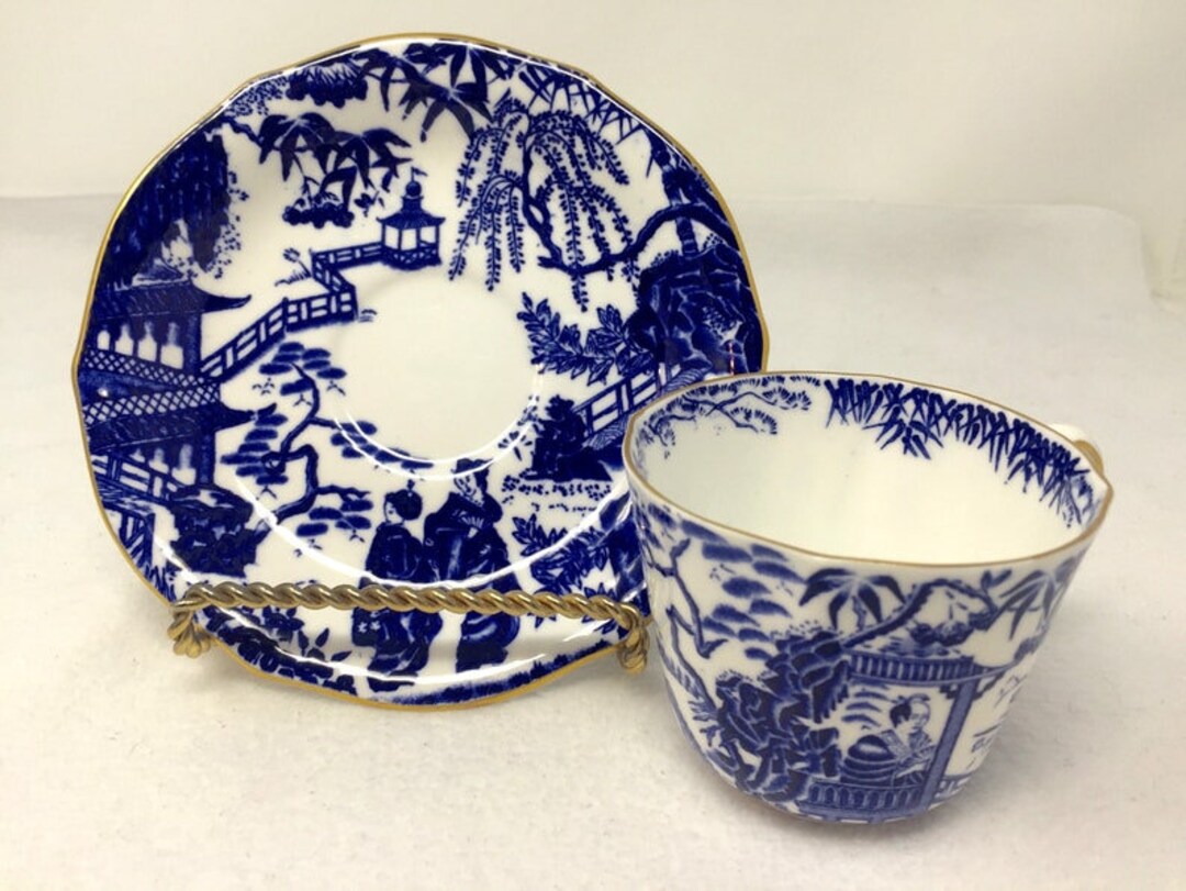 1910 Teacup and Saucer, Blue Mikado Set by Royal Crown Derby, English ...