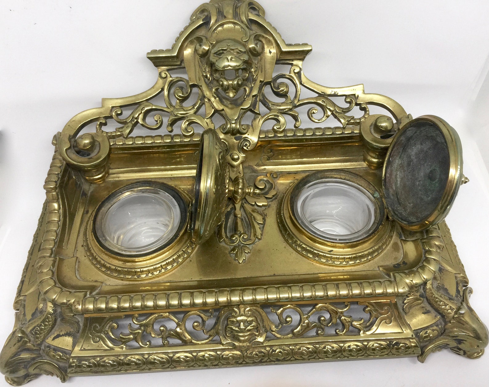 Ink Well Inkwell Signed Antique Victorian Solid Brass Ornate - Etsy
