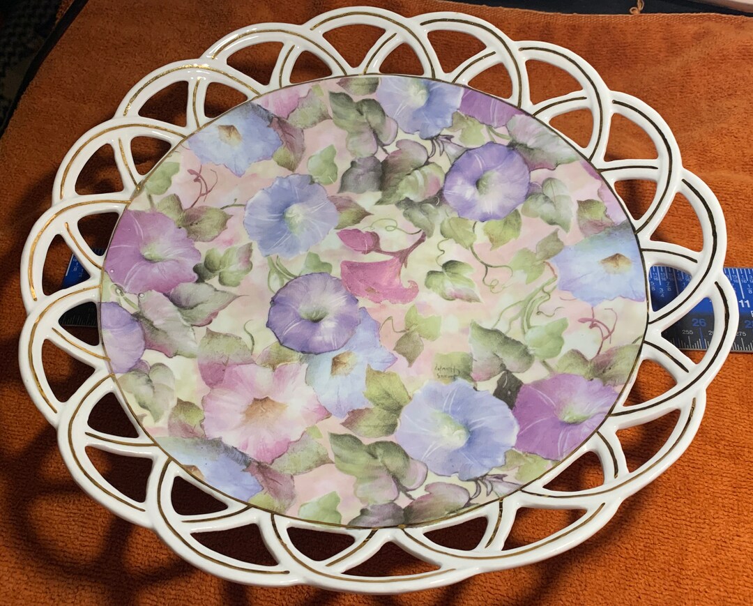 Skye Mcghie Pierced Border Morning Glory Plate, Morning Glory Dessert ...