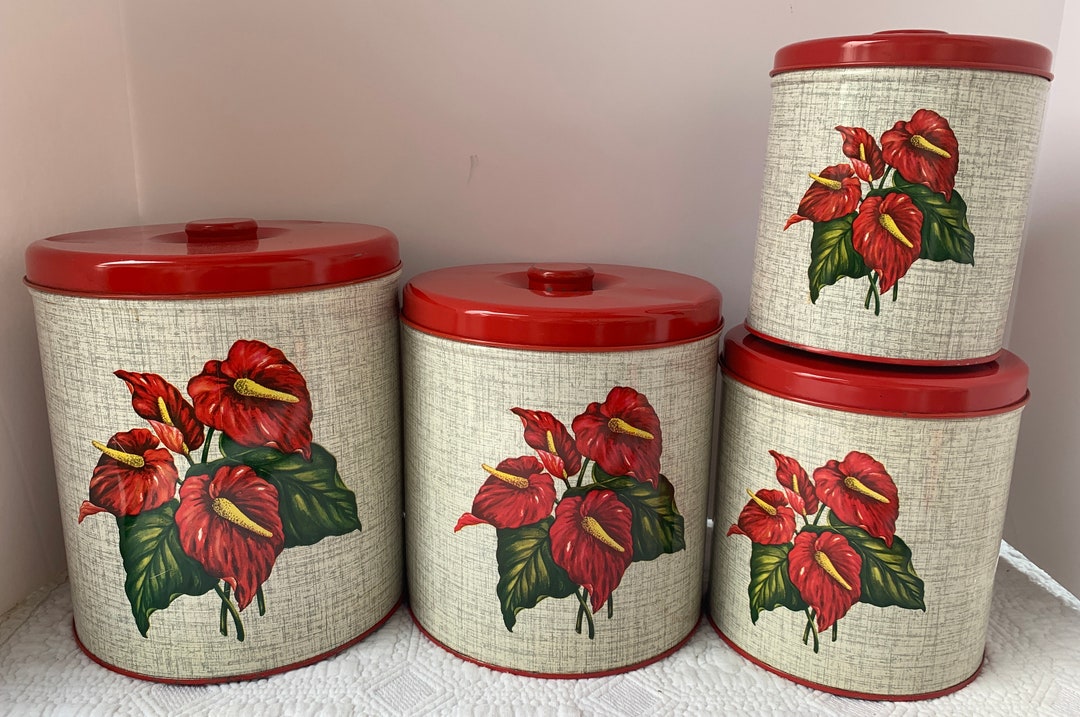 Decoware Nested Canisters Anthurium Floral Motif, Vintage Decoware ...