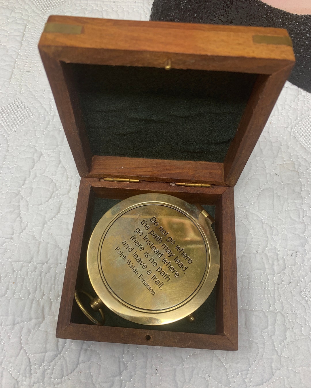 Brass Compass in Presentation Box, Hard Wood Inlaid Brass Felt Lined ...